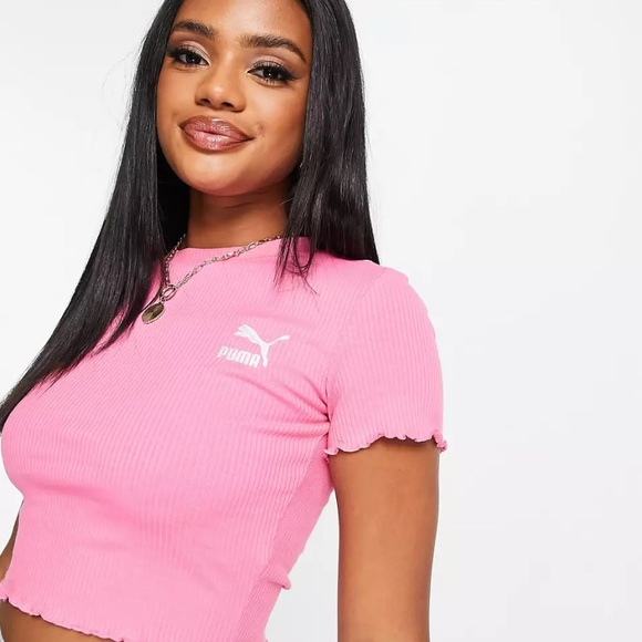 Puma | Tops | Puma Bubblegum Pink Ribbed Lettuce Crop Top | Poshmark